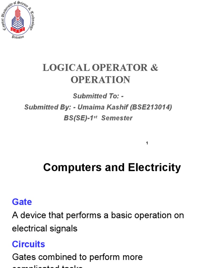 Logical Operator & Operation: Submitted To: - Submitted By: - Umaima ...
