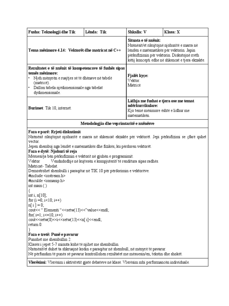 4.14. Vektore Êt Dhe Matricat Ne Ê C++ | PDF