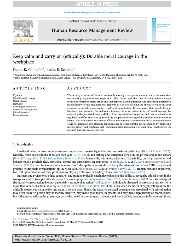 Human Resource Management Review: Debra R. Comer, Leslie E. Sekerka ...