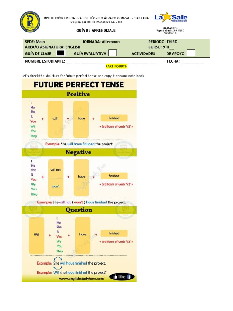 Guía de Aprendizaje: Inglés 9° Grado | PDF