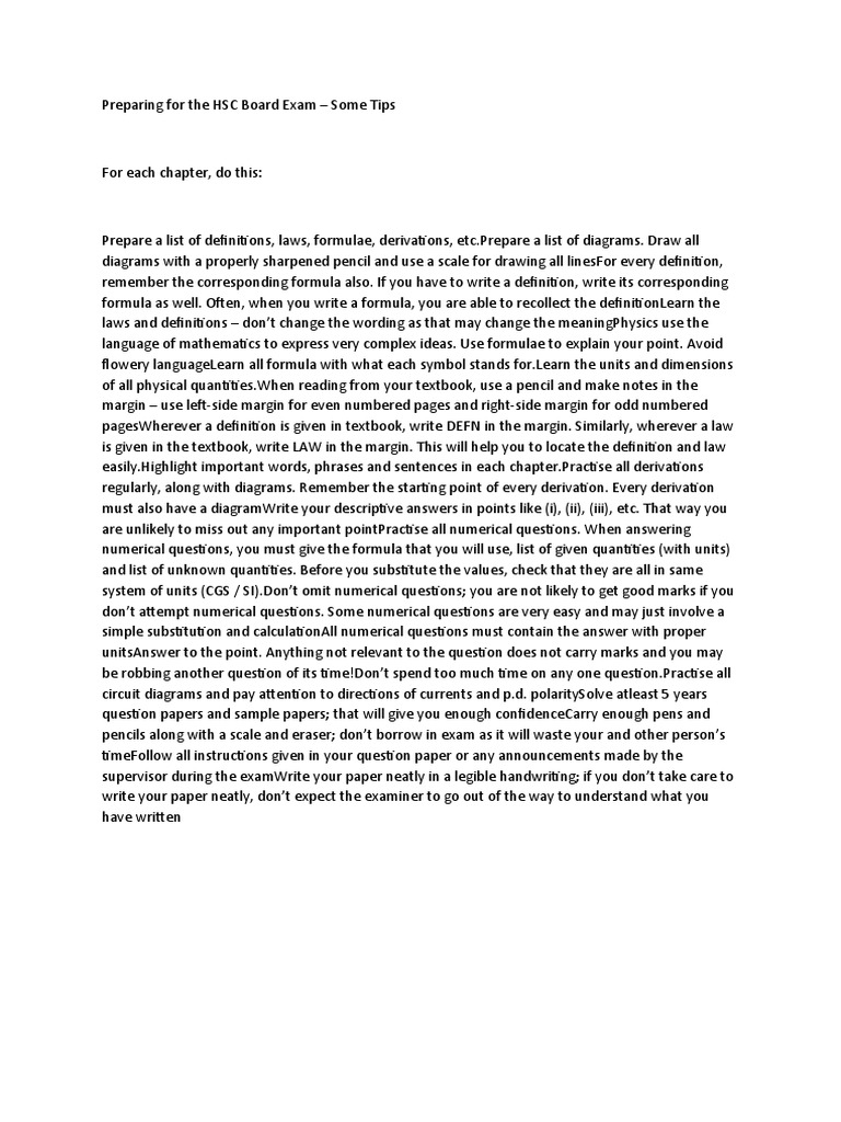 HSC Board Exam Preparation Tips | PDF | Formula | Mathematics