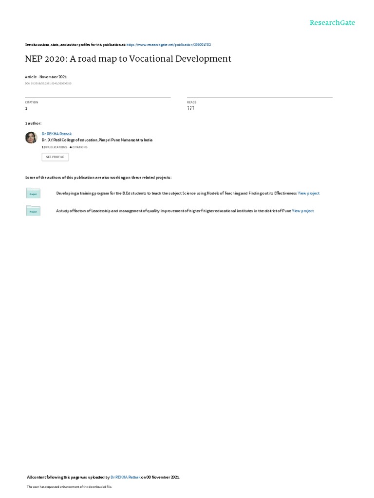 NEP 2020: A Road Map To Vocational Development: Article | PDF ...