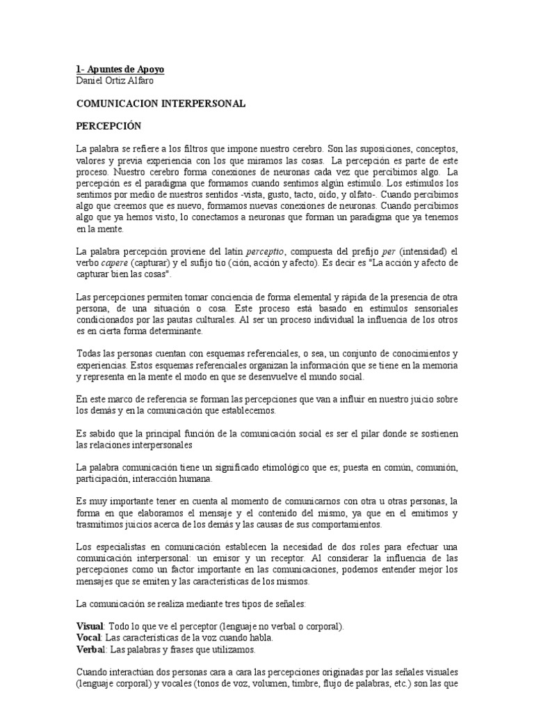 1 - Apuntes Comunicación Interpersonal | PDF | Percepción | Actitud ...