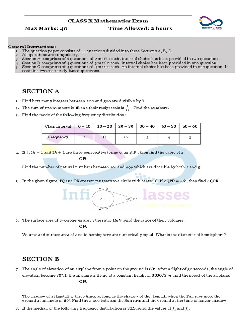 Class 10 Term 2 Full Exam | PDF | Circle | Sphere