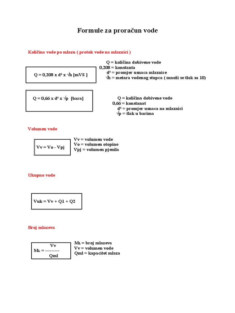 Formule Za Proračun Vode | PDF