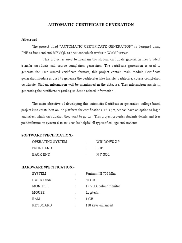 Automatic Certificate Generation | PDF