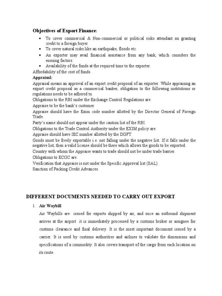 Key Objectives of Export Finance Explained | PDF | Bill Of Lading | Cargo