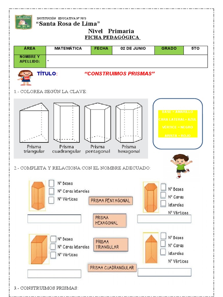 Ficha de Matemáticas Construimos Prismas | PDF