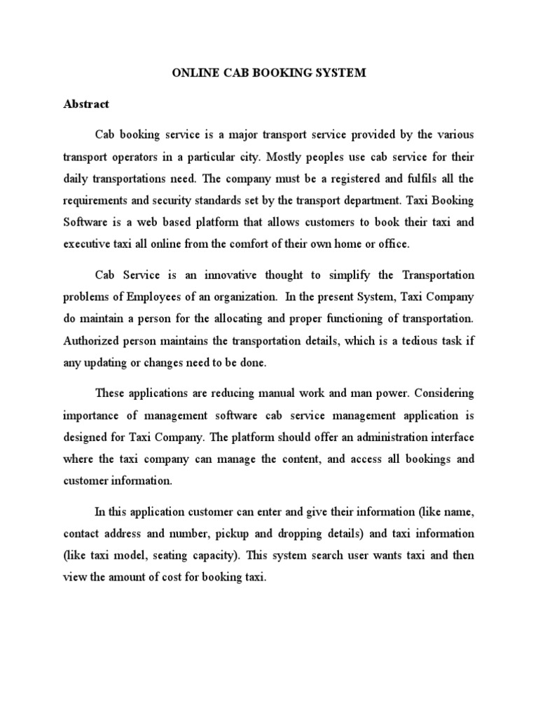 Online Cab Booking System Overview | PDF