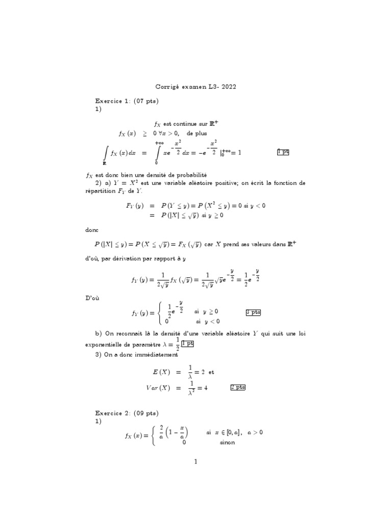 Corrige Exam L3 2022 | PDF | Concepts mathématiques | Mathématiques