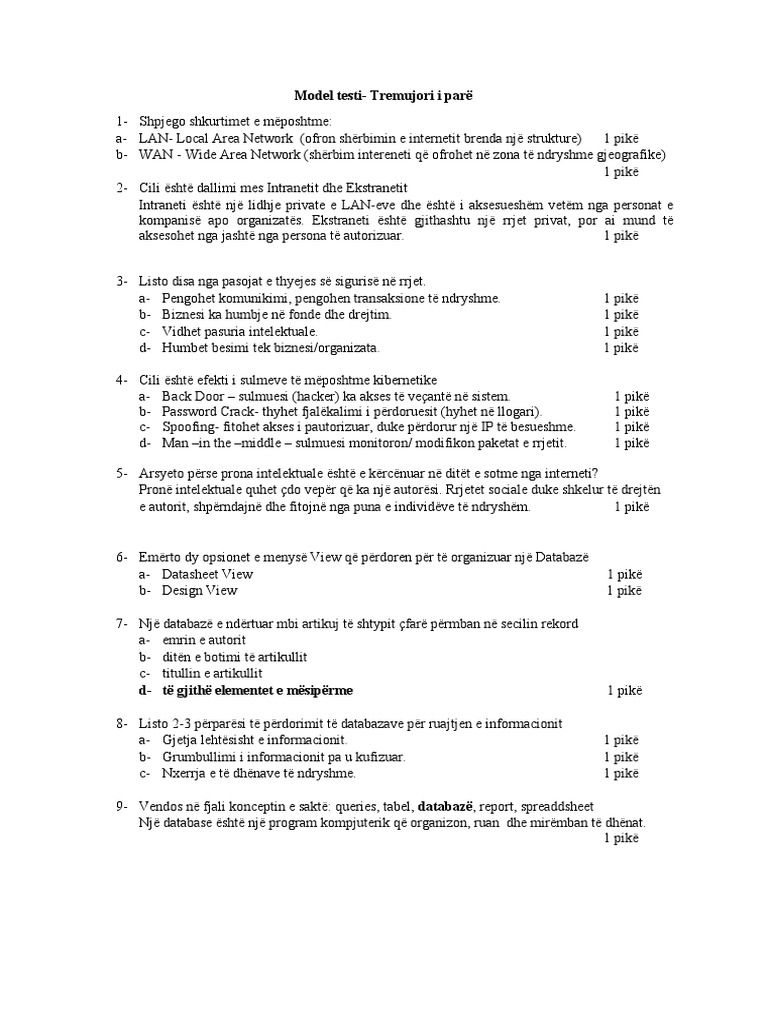 3.TIK 11 Modele Testesh Sipas Tremujorëve | PDF