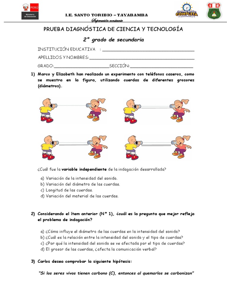 PRUEBA DIAGNÓSTICA DE CIENCIA Y TECNOLOGÍA2 | PDF | Presupuesto ...