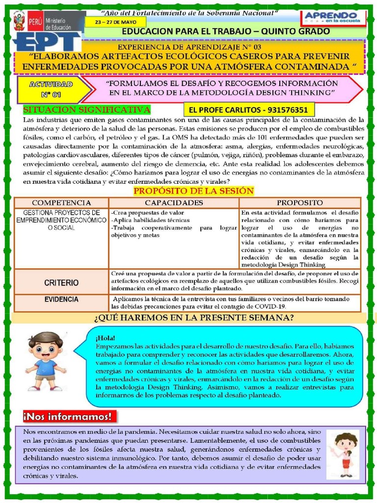 Experiencia de Aprendizaje 03 - Actividad 01 - 5to Grado - 2022-Ept - 2022 | PDF