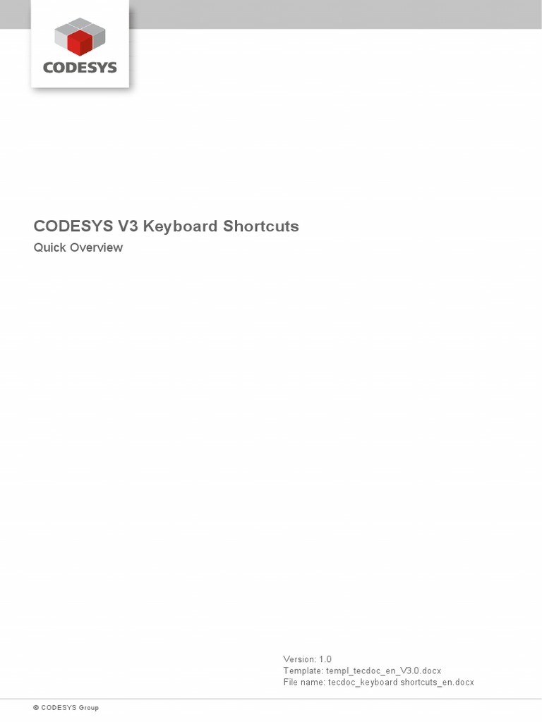 CODESYS V3 Keyboard Shortcuts: Quick Overview | PDF | Keyboard Shortcut ...