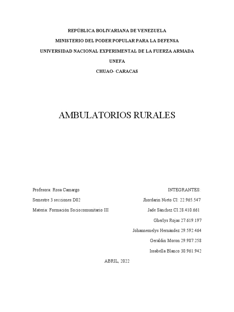 Trabajo Ambulatorios Rurales | PDF | Hospital | Ciencias de la Salud