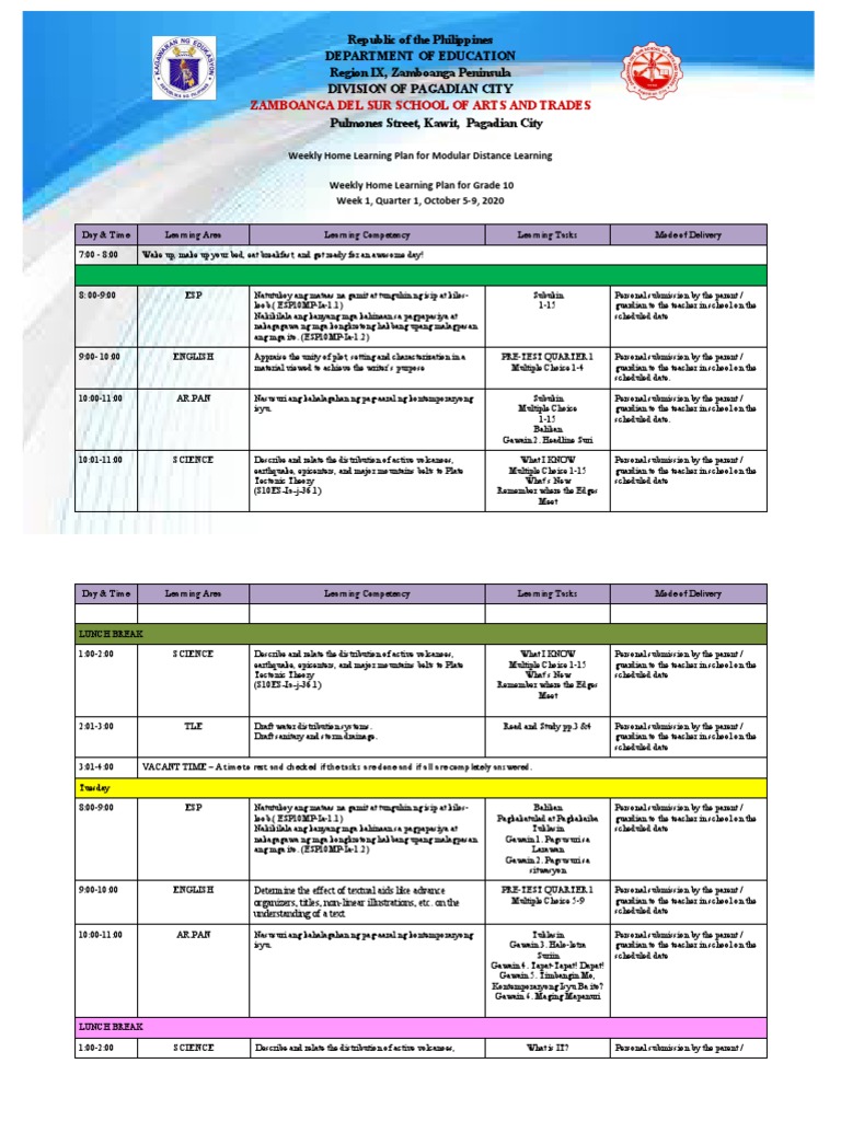 Weekly Home Learning Plan q1w1 | PDF | Geology