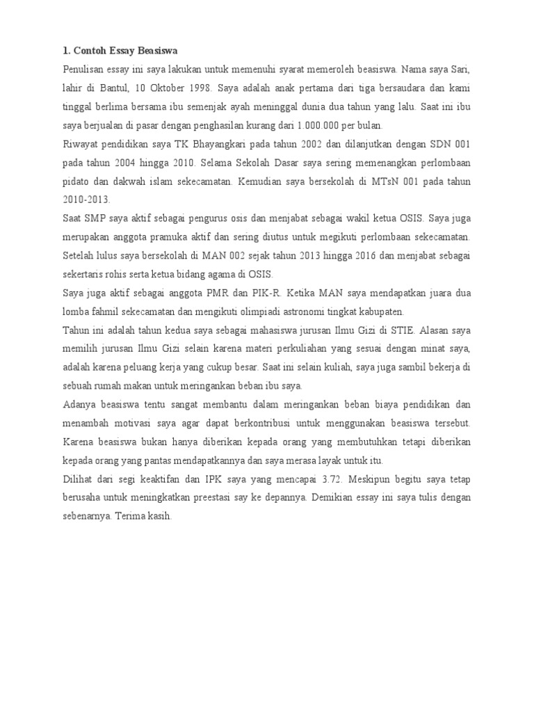 Contoh Esai Beasiswa Motivasi Diri | PDF | Kesehatan Holistik | Gaya Hidup