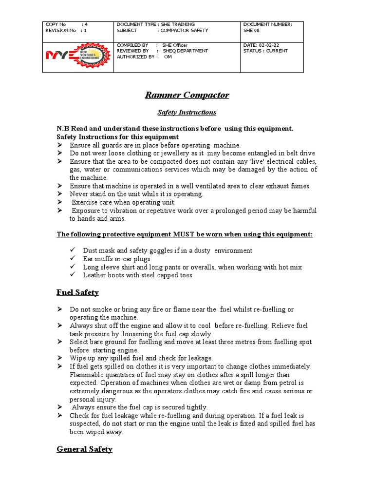 Rammer Compactor Safety Teaching | PDF | Clothing | Safety