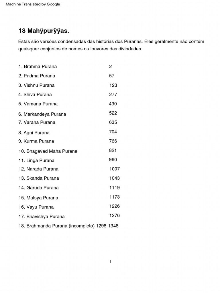 18 Mahapuranas (Versão 2) - Parte 1 | PDF | Religião e Espiritualidade