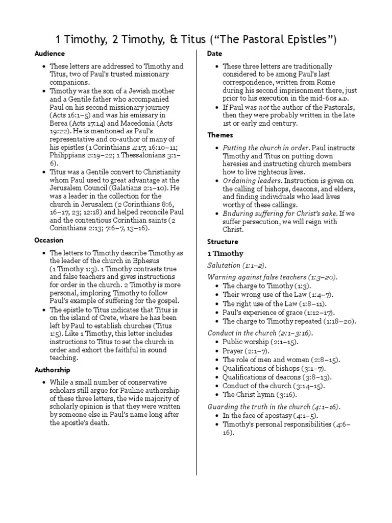LDS New Testament Handout 25: 1 Timothy, 2 Timothy, & Titus | Paul The ...