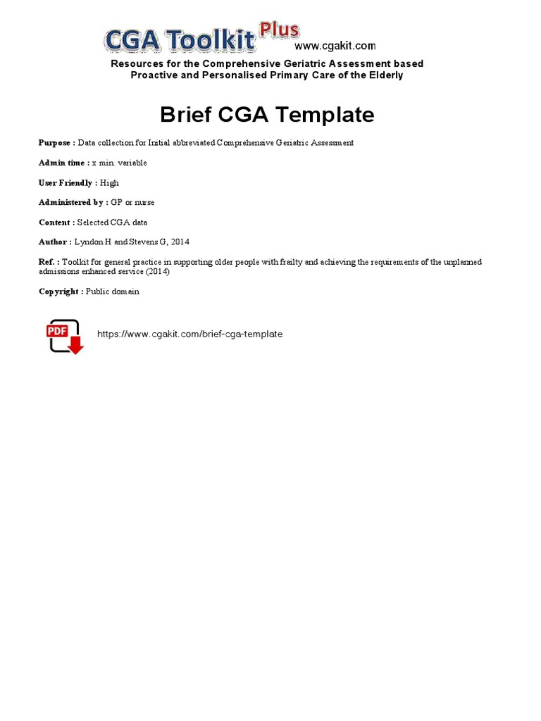 Brief CGA Template | PDF | Geriatrics | Dementia