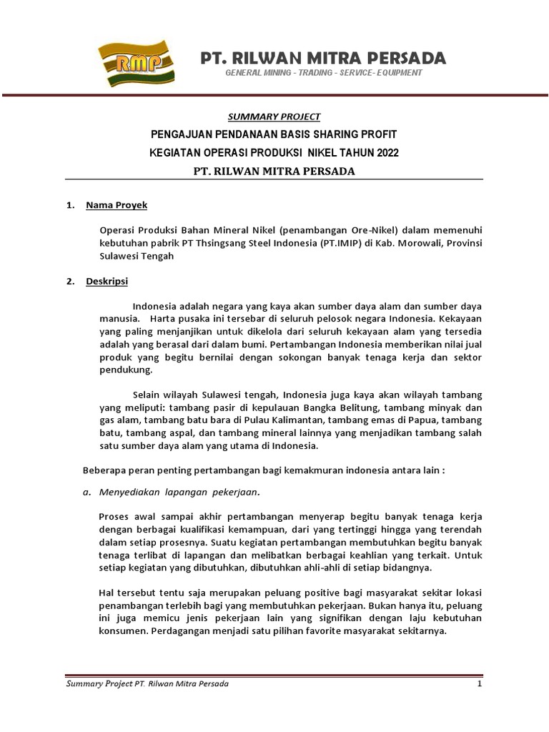 PDF Summary Project PT RMP Bkp5m | PDF