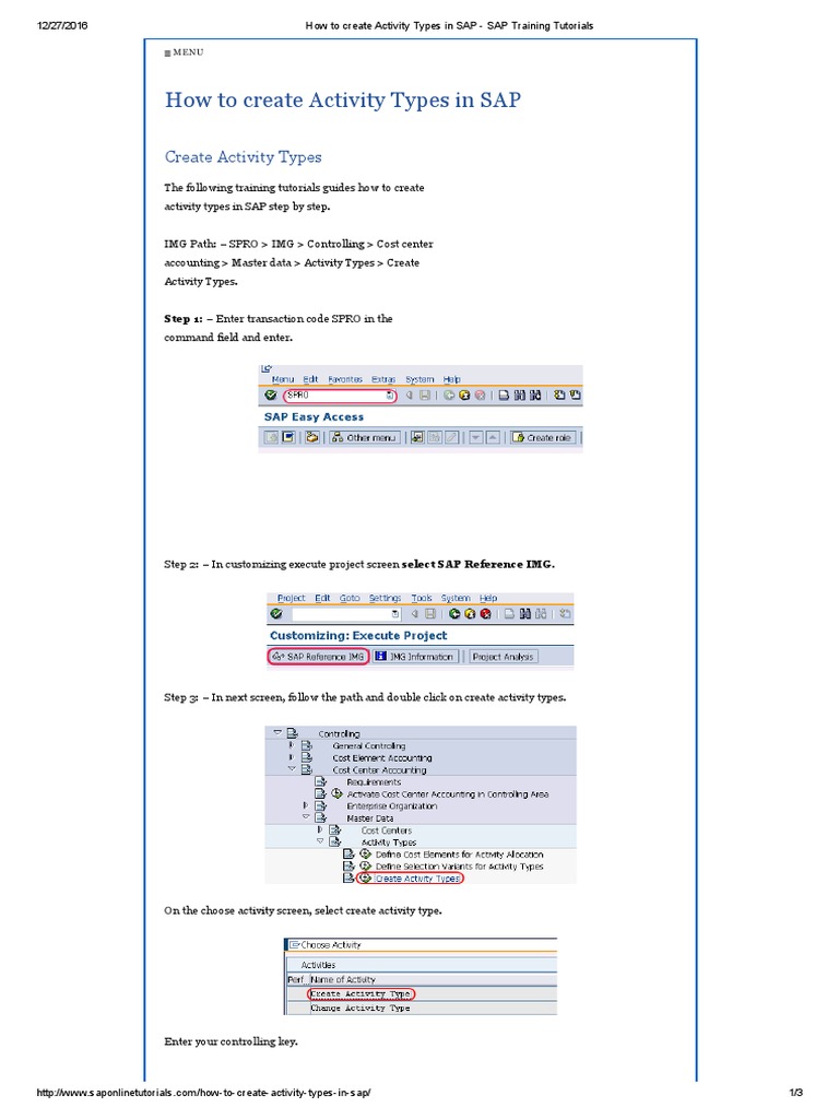 How to Create Activity Types in SAP - SAP Training Tutorials | PDF ...