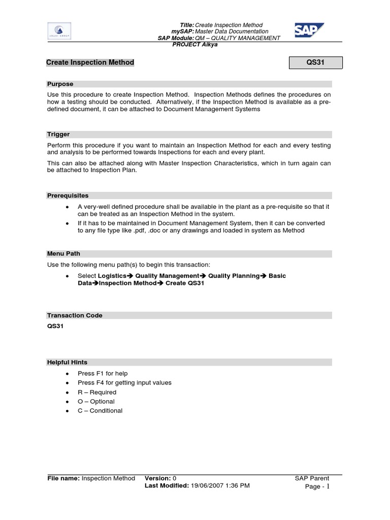 Create Inspection Method in SAP QS31 | PDF | Computer Science | Software Development