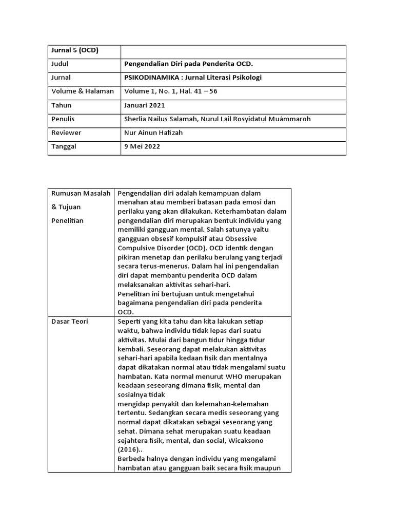 Pengendalian Diri Penderita OCD | PDF