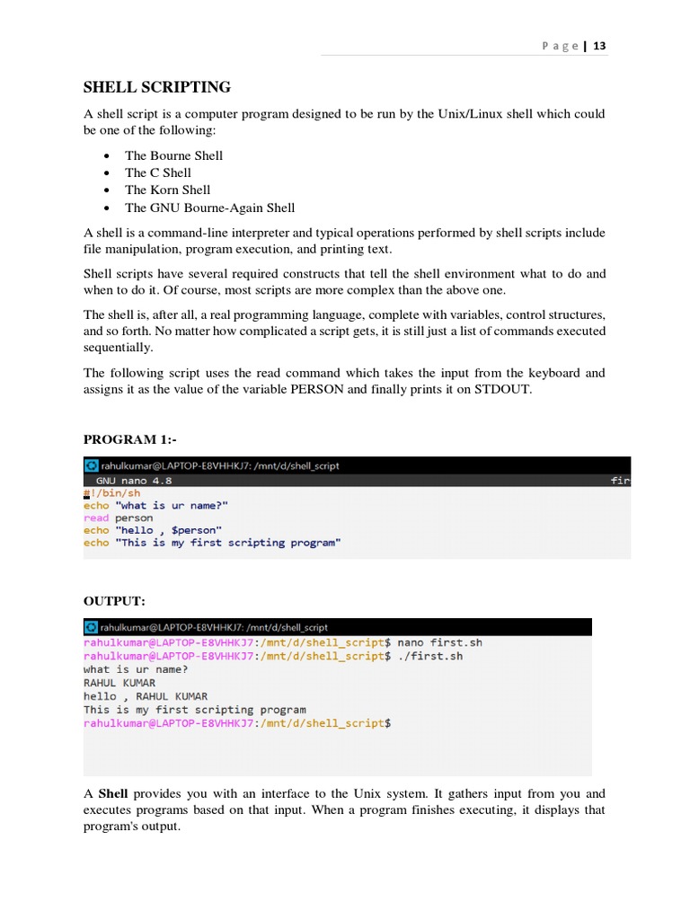 SHELL SCRIPTING - Merged | PDF | Parameter (Computer Programming) | Shell (Computing)