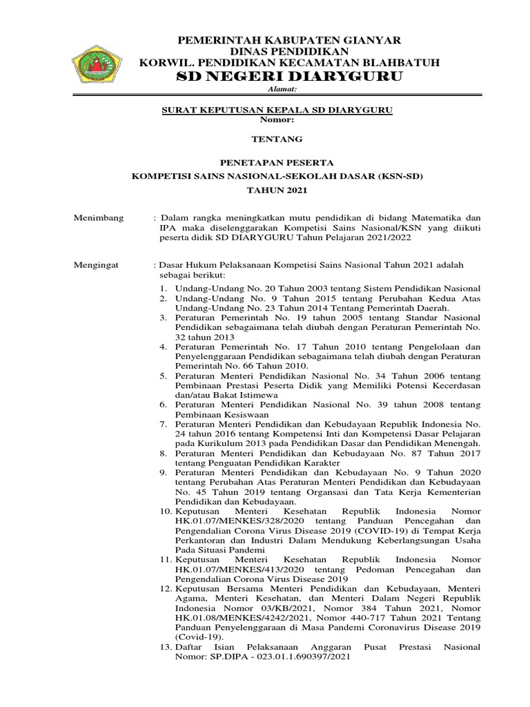 SK Sekolah Peserta KSN Edit | PDF