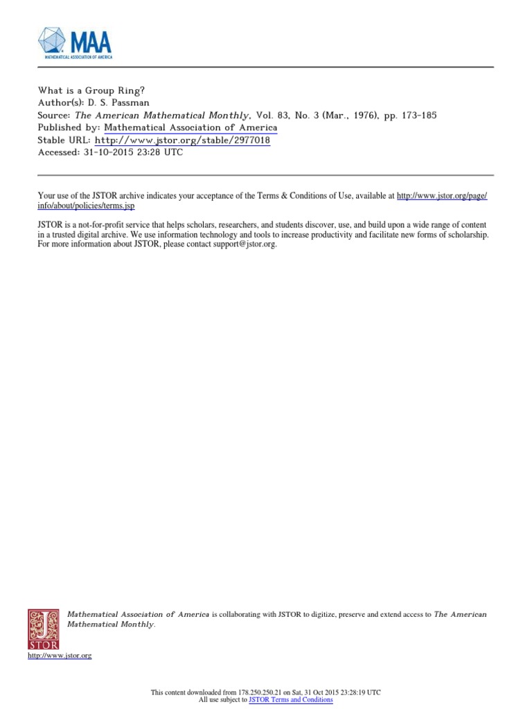 What Is Group Ring - Donald Passman | PDF | Ring (Mathematics) | Group ...
