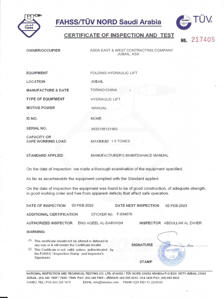 TUV For HYDRAULIC JACK | PDF