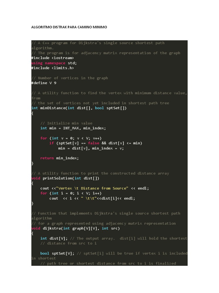 Algoritmo Distrak para Camino Minimo: Using Namespace | PDF | Vertex (Graph Theory) | Queue ...