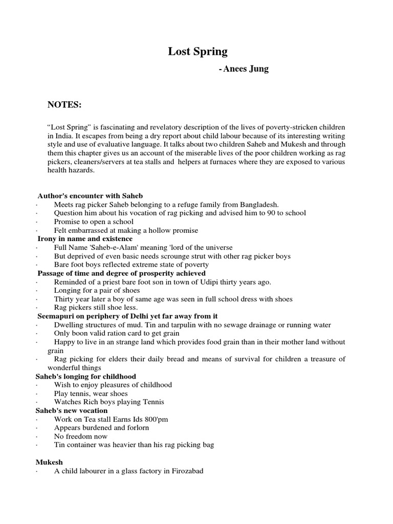 Lost Spring: - Anees Jung | PDF | Poverty | Poverty & Homelessness