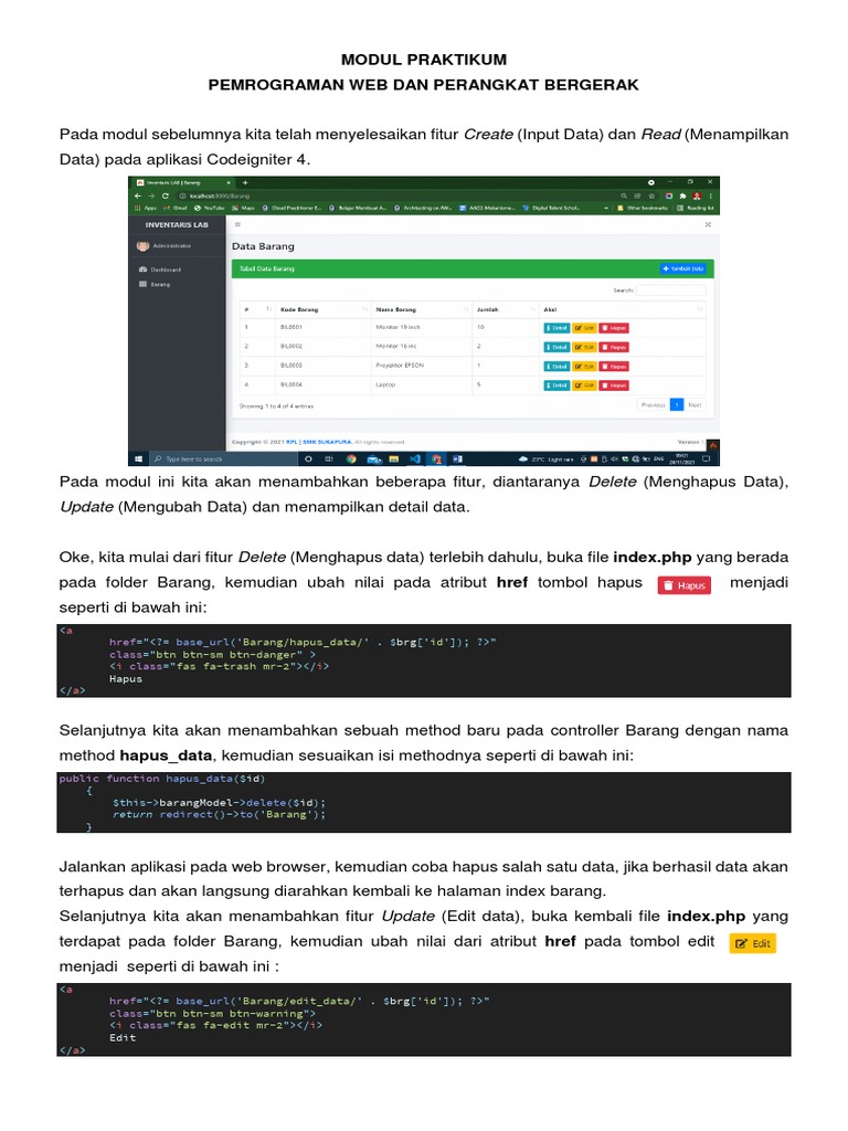 Modul Praktikum PWPB CI 4 (Lanjutan) | PDF | Pengelolaan Keuangan & Uang | Komputer