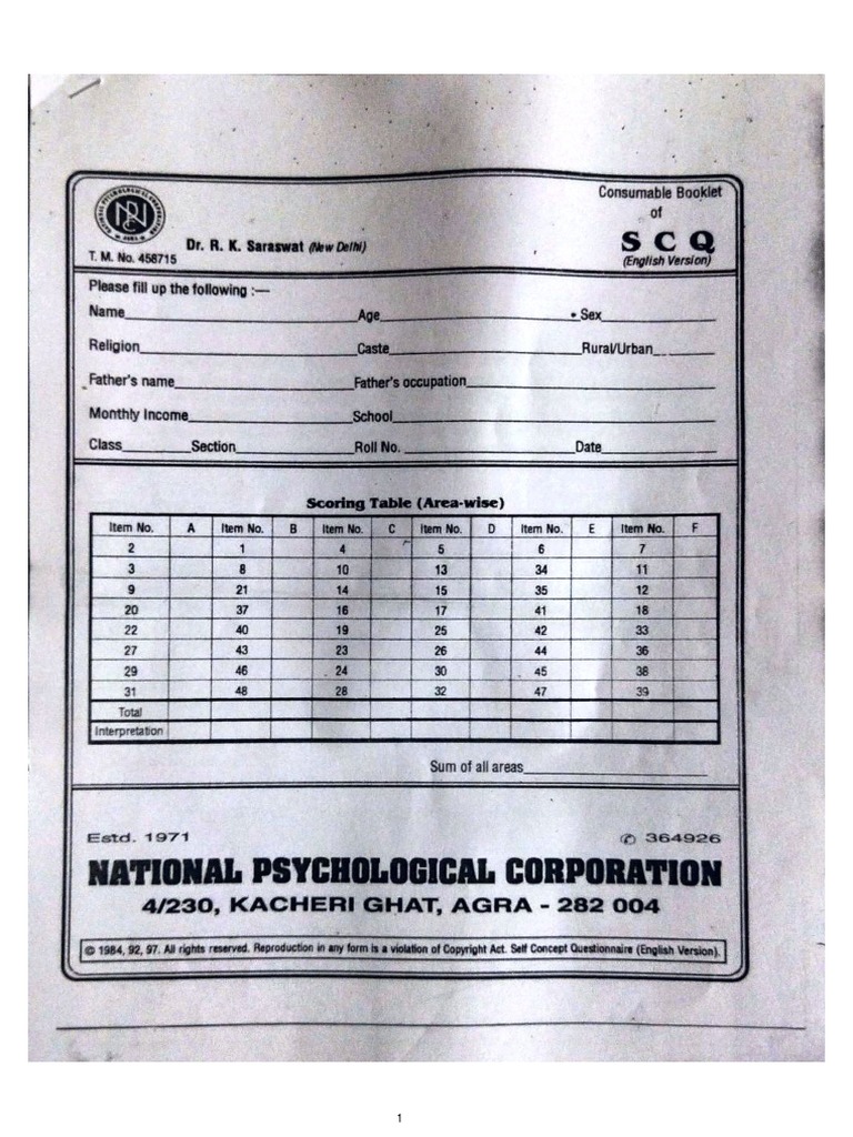 SCQ Questionnaire | PDF