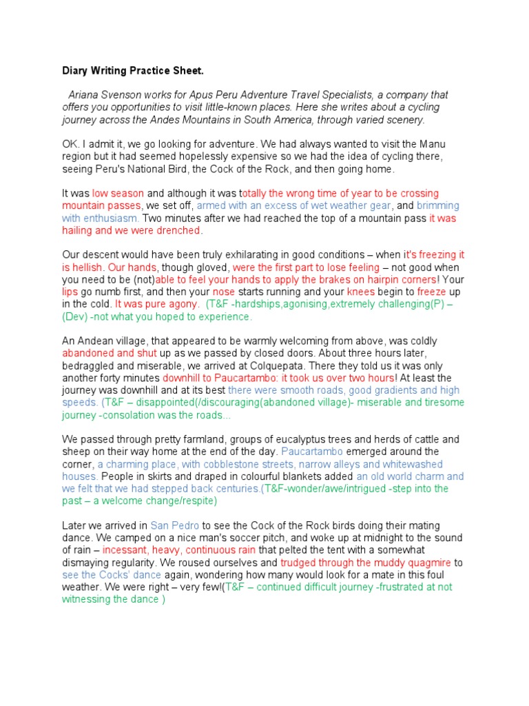 Diary Writing Practice Sheet | PDF