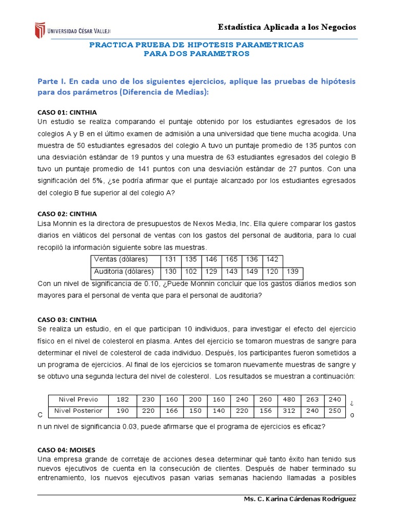 Practica 6 - PRUEBAS DE HIPOTESIS PARAMETRICAS | PDF | Intervalo de ...