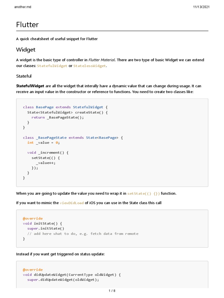 Flutter Cheat Sheet 1 | PDF | Icon (Computing) | Computer Science