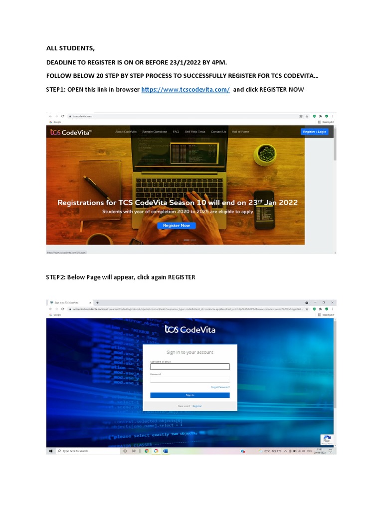 TCS Codevita Step by Step Registration Process | PDF | Internet | World ...