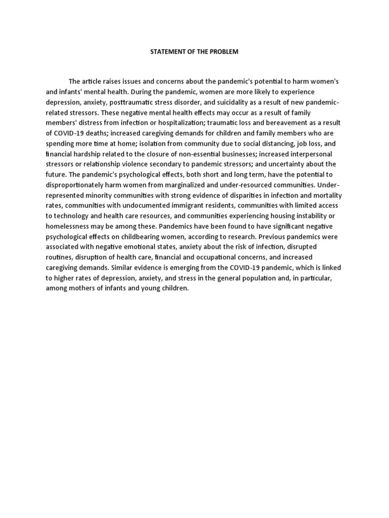 STATEMENT OF THE PROBLEM-theory | PDF | Mental Health | Stress (Biology)