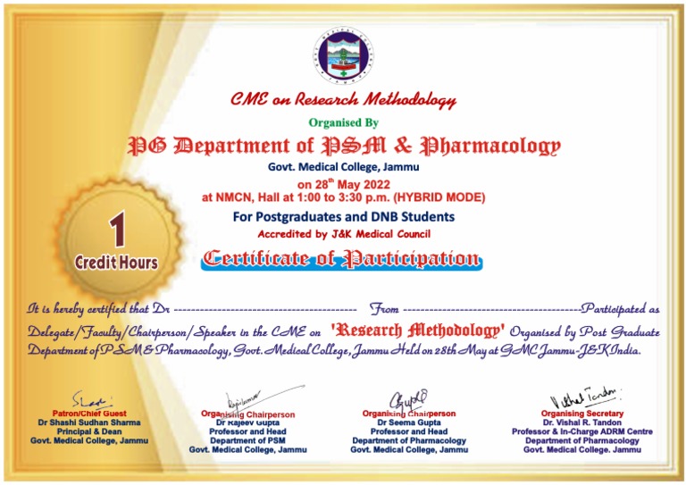 CME On Research Methodology Certificate | PDF