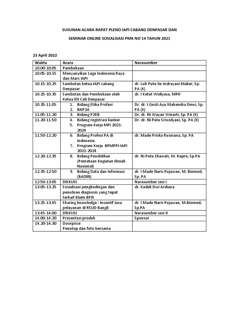 Susunan Acara Rakercab 23-24 April 2022 | PDF