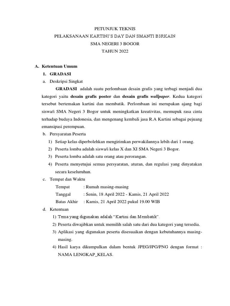 Petunjuk Teknis Kartini's Day Dan Smanti Berkain | PDF