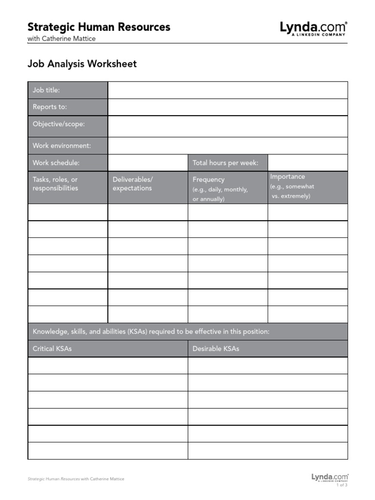 Strategic Human Resources: Job Analysis Worksheet | PDF | Experience ...