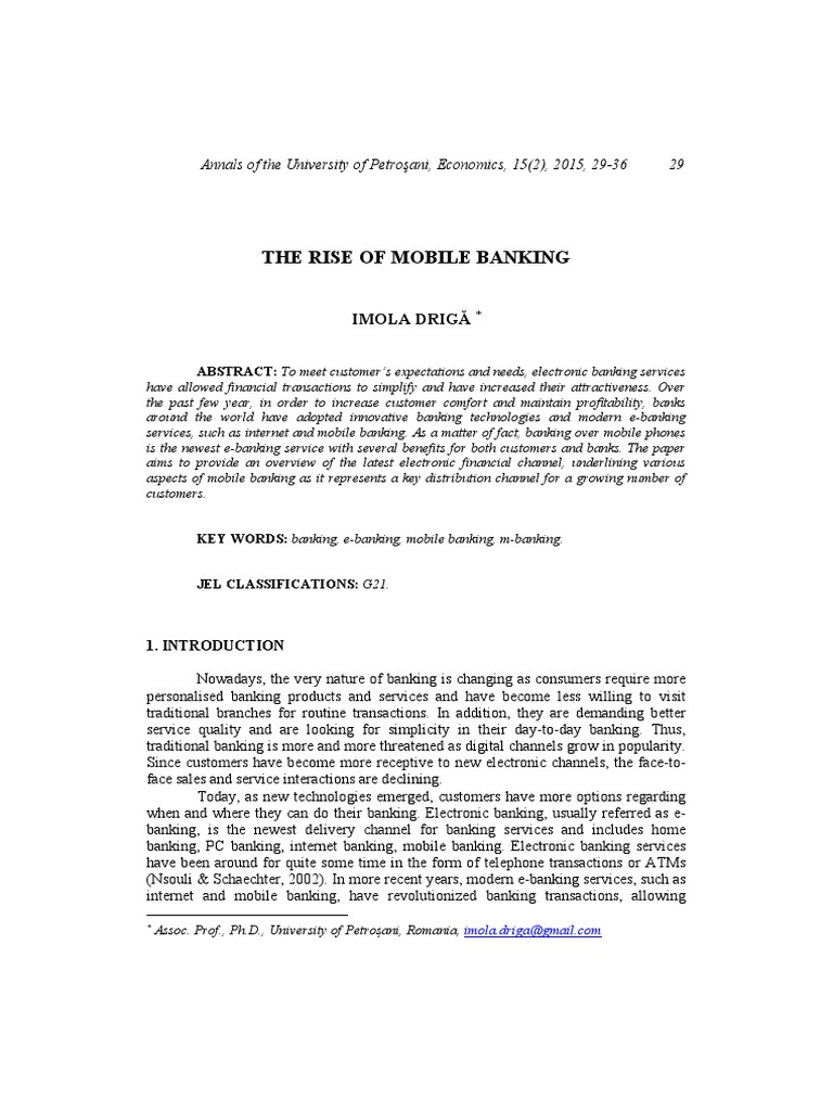 The Rise of Mobile Banking: Annals of The University of Petroşani ...