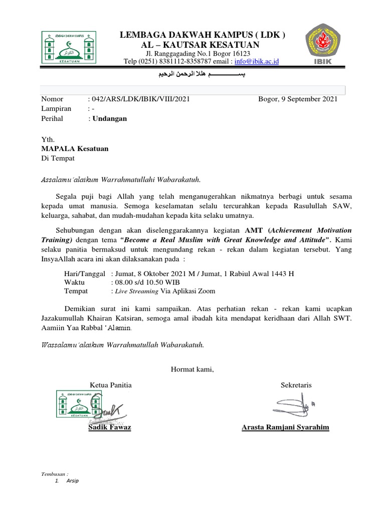 042 - PROKER AMT 2021 - Surat Undangan MAPALA | PDF