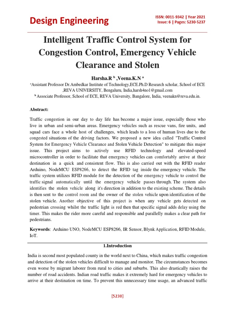 Design Engineering: Intelligent Traffic Control System For Congestion ...