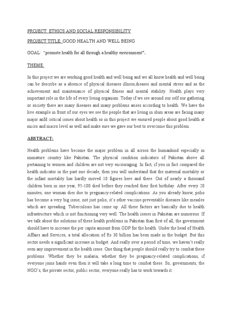 PROJECT of Ethics Proposal | PDF | Hygiene | Mental Disorder